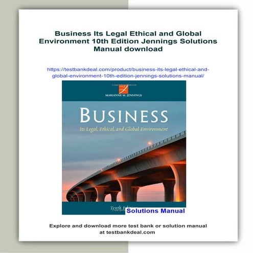 Business Its Legal Ethical and Global Environment 10th Edition Jennings ...