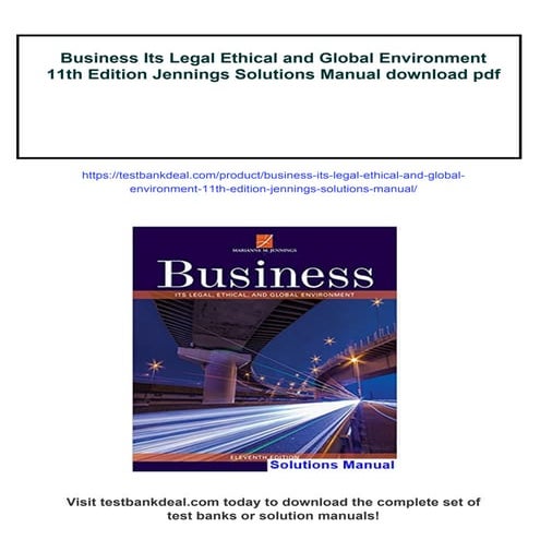 Business Its Legal Ethical and Global Environment 11th Edition Jennings ...