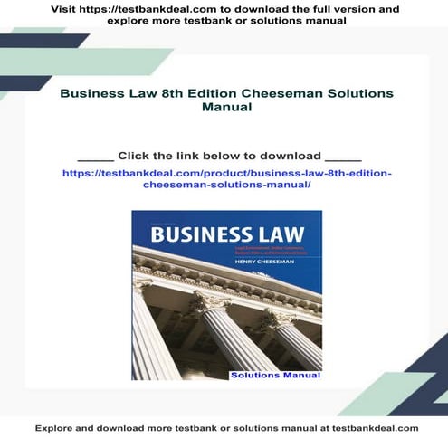 Business Law 8th Edition Cheeseman Solutions Manual | PDF