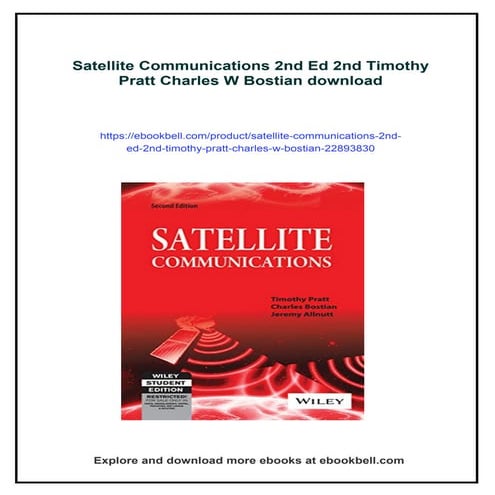 Satellite Communications 2nd Ed 2nd Timothy Pratt Charles W Bostian | PDF
