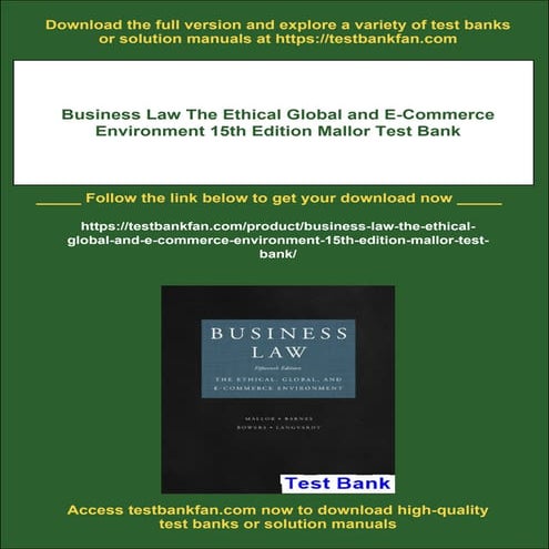 Business Law The Ethical Global and E-Commerce Environment 15th Edition ...
