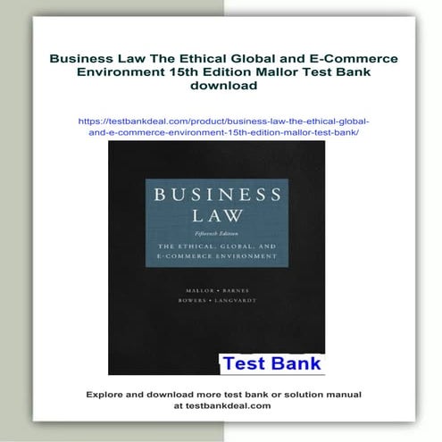 Business Law The Ethical Global and E-Commerce Environment 15th Edition ...