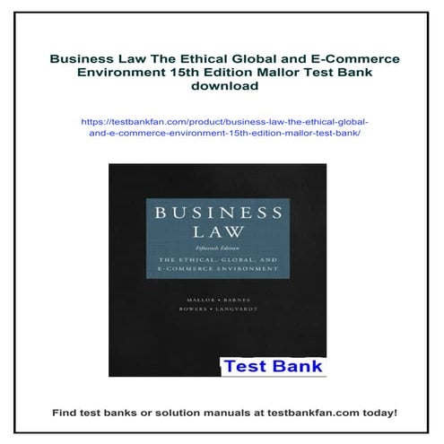 Business Law The Ethical Global and E-Commerce Environment 15th Edition ...