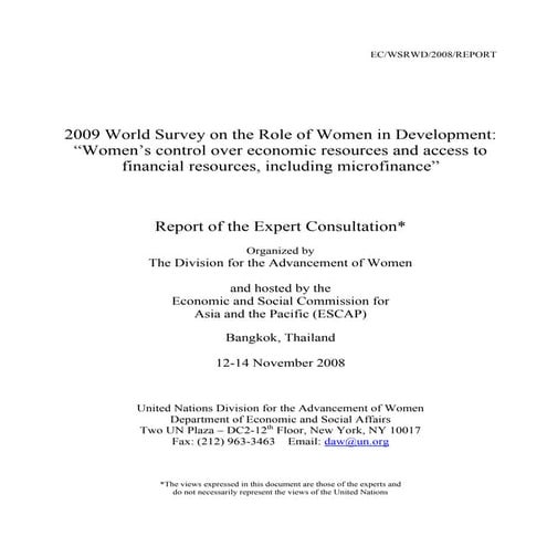 2009 World Survey on the Role of Women in Development | PDF