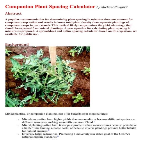 Companion Planting Spacing Calculator Spreadsheet - Kentucky State ...