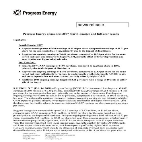 progress energy q4 2007 | PDF