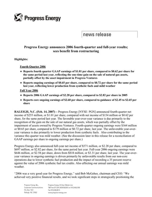 progress energy q2 2006 release | PDF