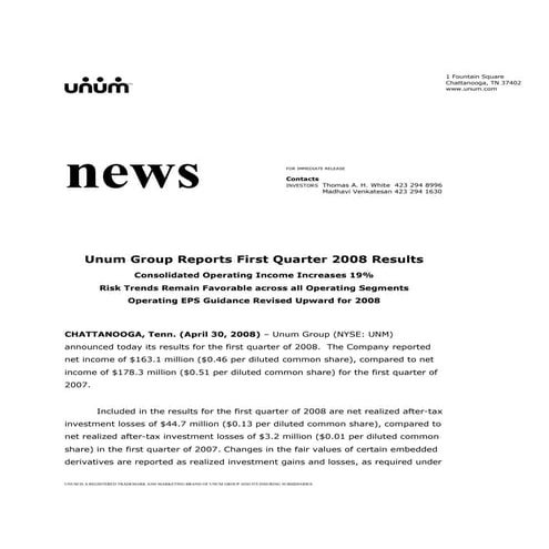 unum group 1Q 08 | PDF