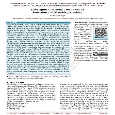 Development of Solid Colour Shade Detection and Matching Machine | PDF