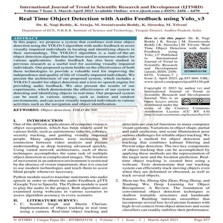 Real Time Object Detection With Audio Feedback Using Yolo V3 Pdf