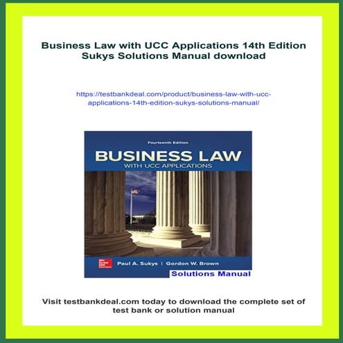 Business Law with UCC Applications 14th Edition Sukys Solutions Manual ...