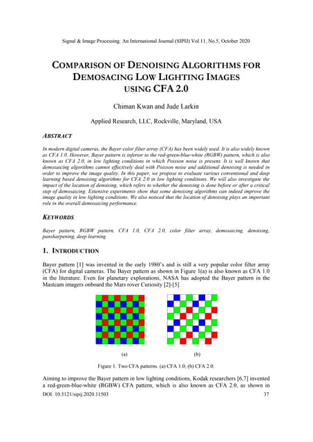 Comparison Of Denoising Algorithms For Demosacing Low Lighting Images Using Cfa 20 Pdf