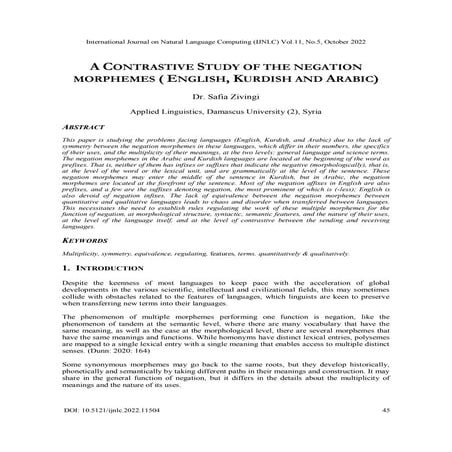 A CONTRASTIVE STUDY OF THE NEGATION MORPHEMES ( ENGLISH, KURDISH AND ...