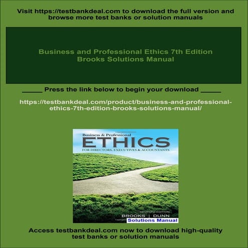 Business and Professional Ethics 7th Edition Brooks Solutions Manual | PDF