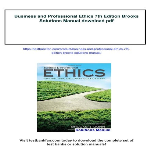 Business and Professional Ethics 7th Edition Brooks Solutions Manual | PDF