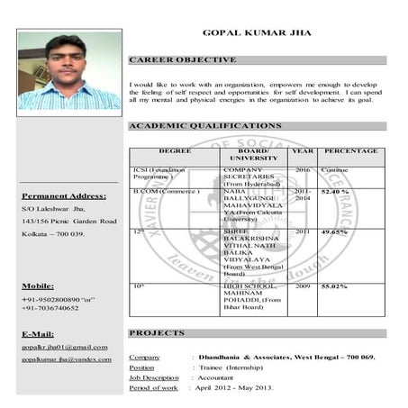 Gopal Resume(CV) | DOCX