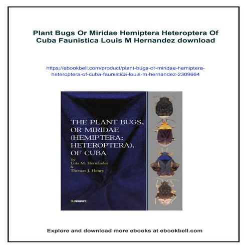 Plant Bugs Or Miridae Hemiptera Heteroptera Of Cuba Faunistica Louis M ...