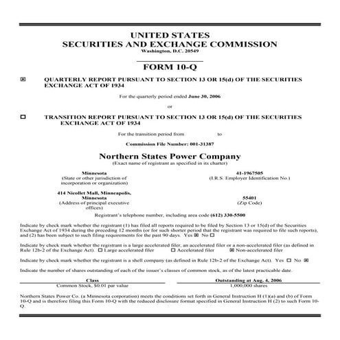 xcel energy NSP-MN_Q206_10Qb | PDF