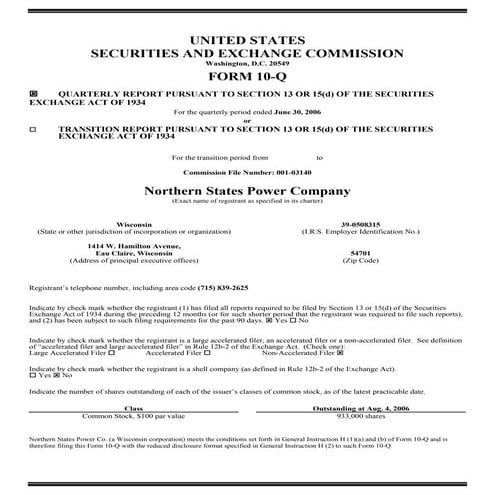 xcel energy NSP-WI_Q206_10Qb | PDF | Stocks and Bonds | Personal Investing