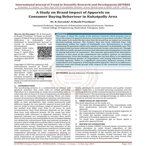 A Study on Brand Impact of Apparels on Consumer Buying Behaviour in ...