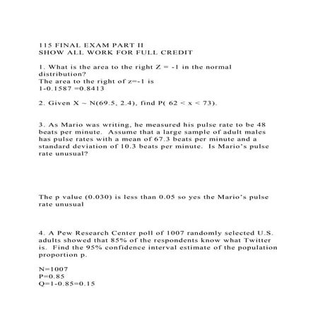 115 FINAL EXAM PART IISHOW ALL WORK FOR FULL CREDIT1. What i.docx ...