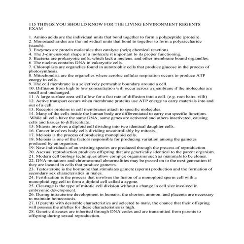 Biology - 115 things you should know for the living environment regents ...
