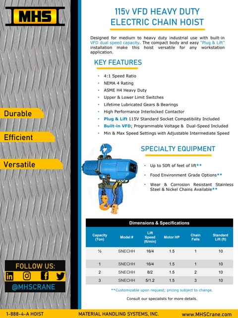 MHS Crane Equipment Line Card | PPT