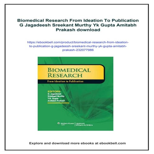 Biomedical Research From Ideation To Publication G Jagadeesh Sreekant ...