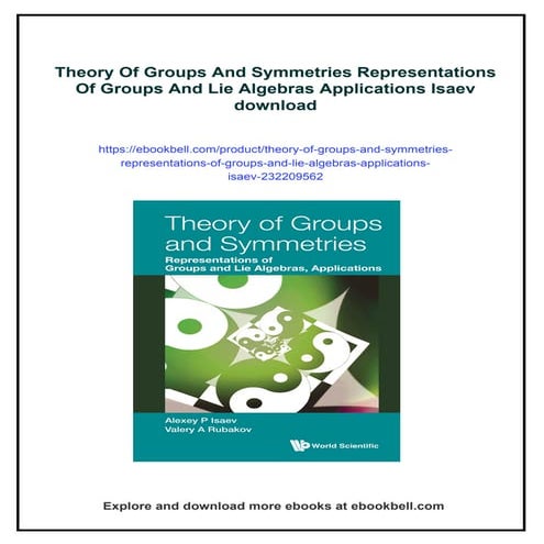 Theory Of Groups And Symmetries Representations Of Groups And Lie ...