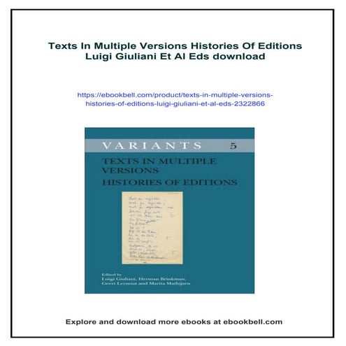 Texts In Multiple Versions Histories Of Editions Luigi Giuliani Et Al ...