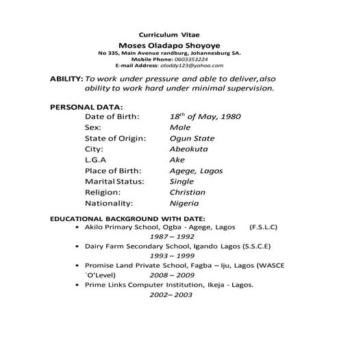 Curriculum Vitae MOSES 1A | PDF