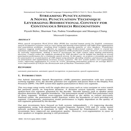 STREAMING PUNCTUATION: A NOVEL PUNCTUATION TECHNIQUE LEVERAGING BIDIRECTIONAL CONTEXT FOR ...
