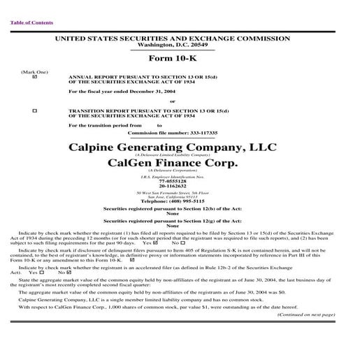 calpine 2004CalGen10K | PDF | Business Utilities | Business