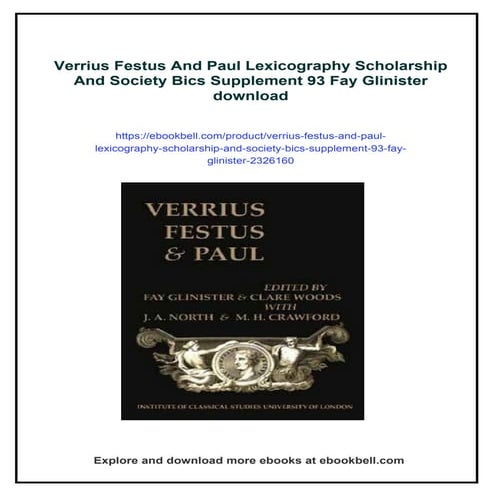 Verrius Festus And Paul Lexicography Scholarship And Society Bics ...