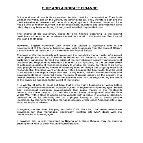 Ship and Aircraft Finance | PDF