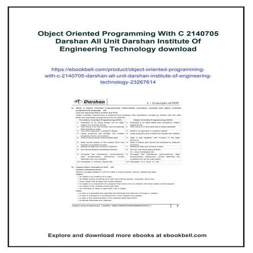 Object Oriented Programming With C 2140705 Darshan All Unit Darshan 4189