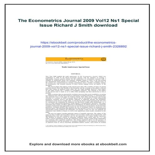 The Econometrics Journal 2009 Vol12 Ns1 Special Issue Richard J Smith | PDF