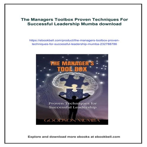 The Managers Toolbox Proven Techniques For Successful Leadership Mumba ...