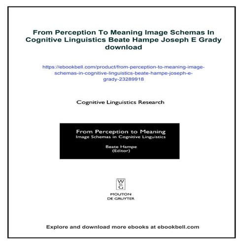 From Perception To Meaning Image Schemas In Cognitive Linguistics Beate ...