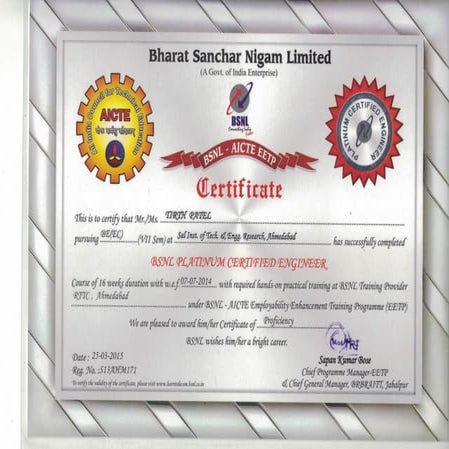 TIRTH PATEL BSNL CERTIFICATE | PDF