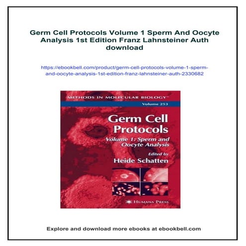 Germ Cell Protocols Volume 1 Sperm And Oocyte Analysis 1st Edition Franz Lahnsteiner Auth | PDF