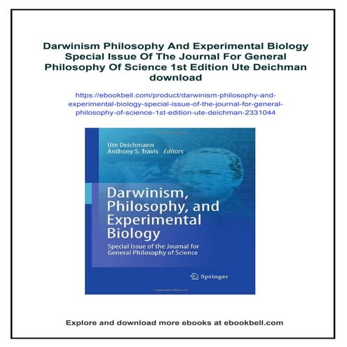 Darwinism Philosophy And Experimental Biology Special Issue Of The Journal For General ...