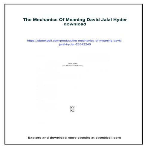 The Mechanics Of Meaning David Jalal Hyder | PDF