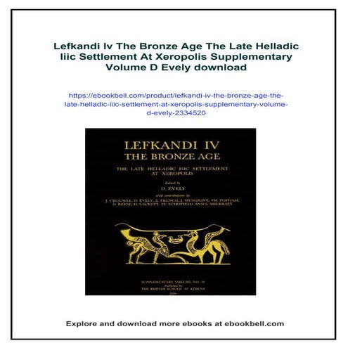 Lefkandi Iv The Bronze Age The Late Helladic Iiic Settlement At ...