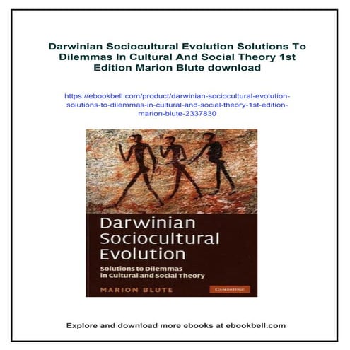 Darwinian Sociocultural Evolution Solutions To Dilemmas In Cultural And Social Theory 1st ...