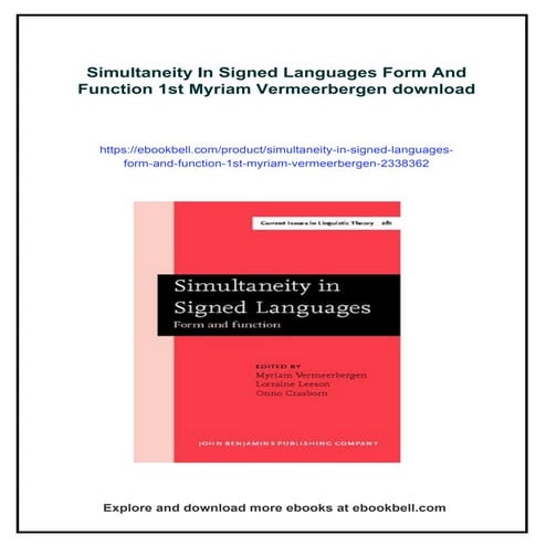 Simultaneity In Signed Languages Form And Function 1st Myriam Vermeerbergen | PDF