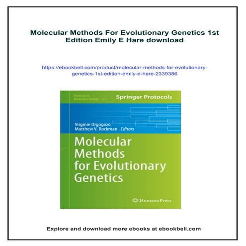 Molecular Methods For Evolutionary Genetics 1st Edition Emily E Hare | PDF