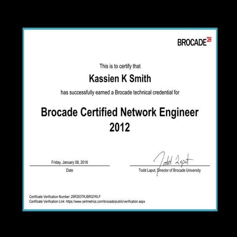 Brocade Certified Network Engineer 2012 certificate | PDF