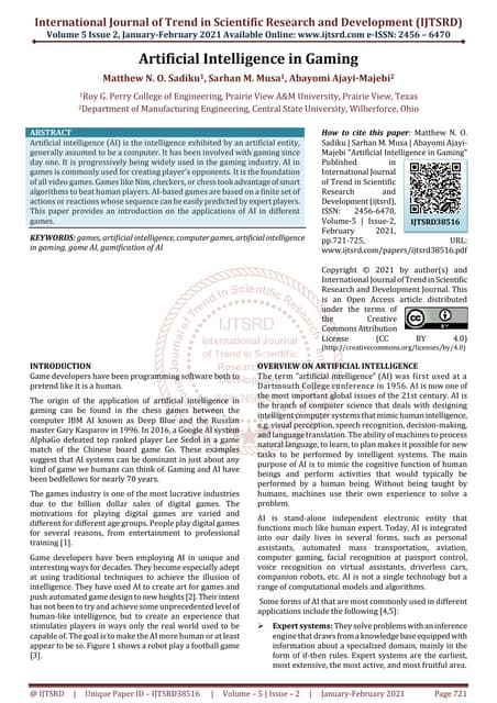 Artificial intelligence In Modern-Games. | PPT