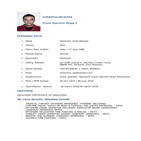 Crane Operator CV Stage 3 | PDF